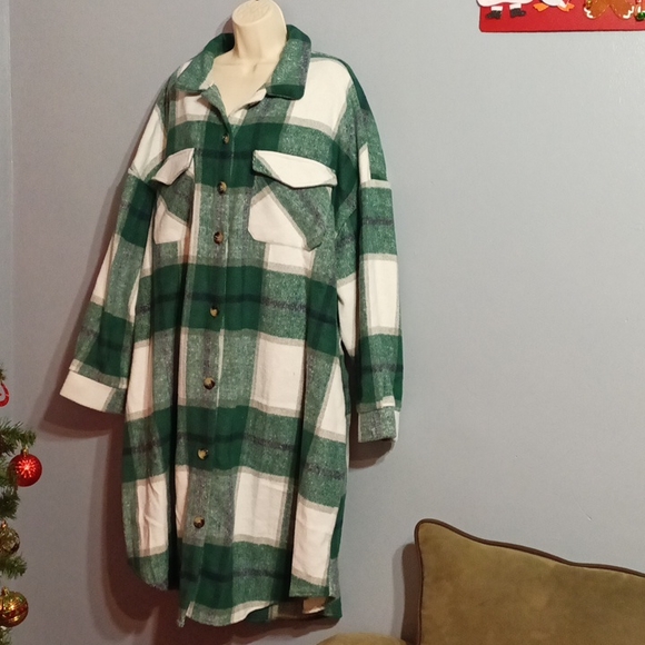 SHEIN | Jackets & Coats | New In Package Plus Size Green Plaid Jacket ...